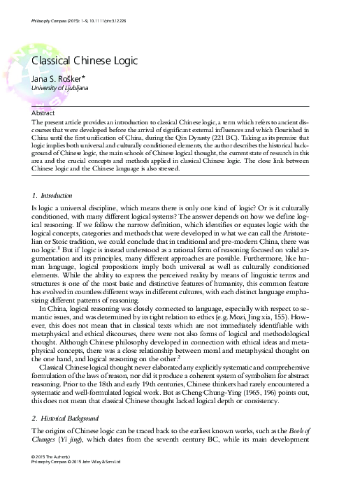 (PDF) Classical Chinese Logic