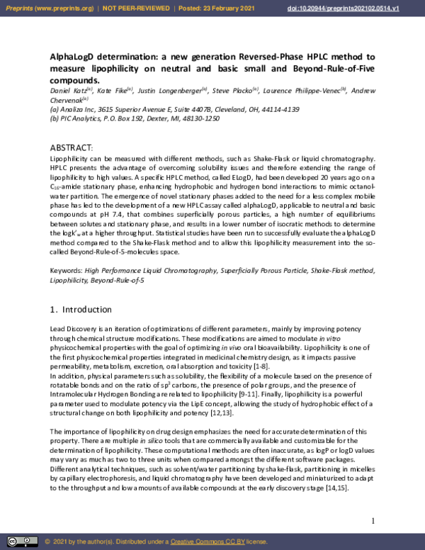 (PDF) AlphaLogD Determination: A New Generation Reversed-Phase HPLC ...