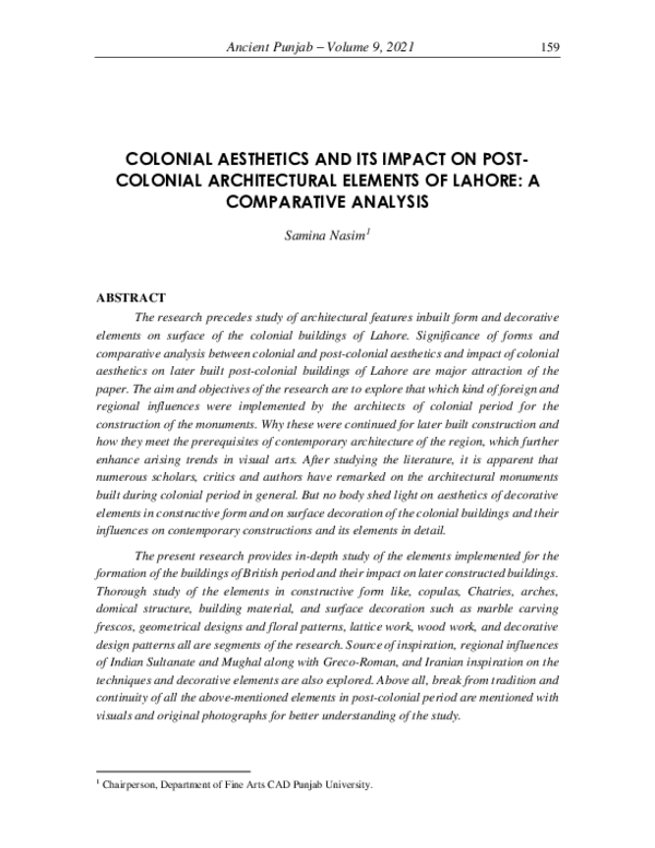 (PDF) COLONIAL AESTHETICS AND ITS IMPACT ON POST-COLONIAL ARCHITECTURAL ...