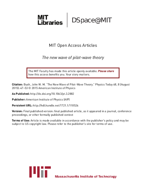 (PDF) The new wave of pilot-wave theory