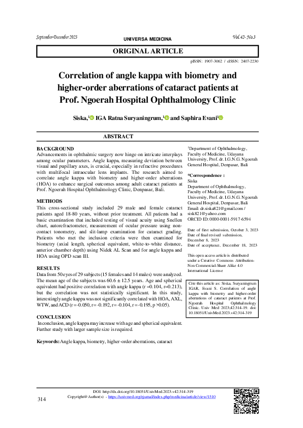 (PDF) Correlation of angle kappa with biometry and higher-order ...