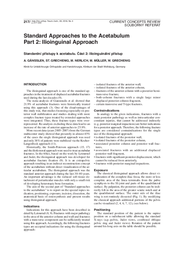 (PDF) Standard Approaches to the Acetabulum Part 2: Ilioinguinal Approach