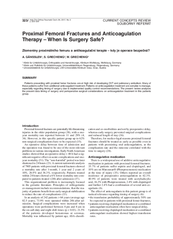 (PDF) Proximal Femoral Fractures and Anticoagulation Therapy - When Is ...