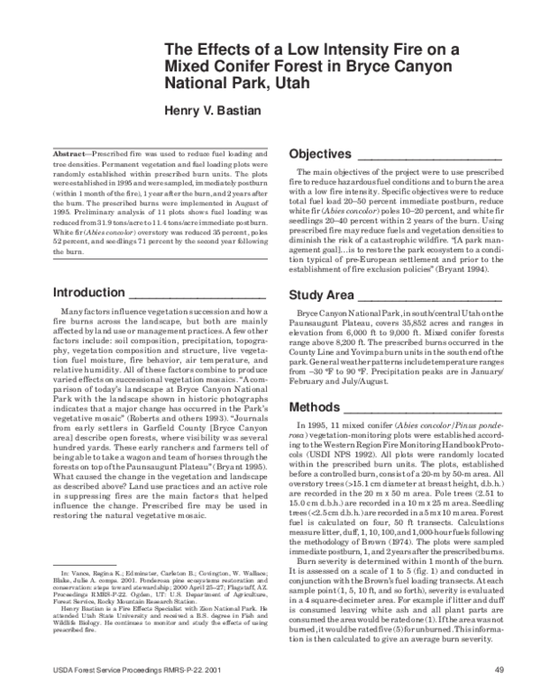 (PDF) The Effects of a Low Intensity Fire on a Mixed Conifer Forest in ...