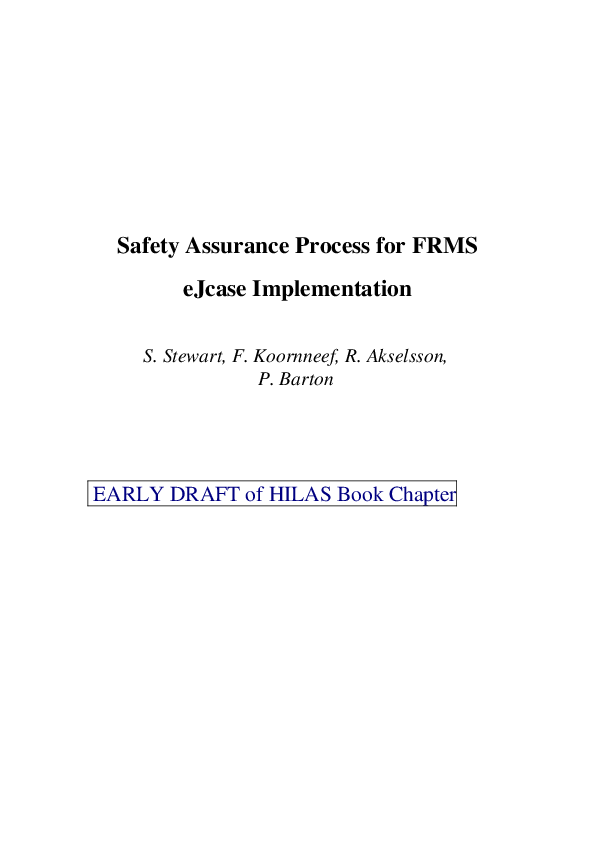 (PDF) Safety Assurance Process for FRMS: eJcase Implementation