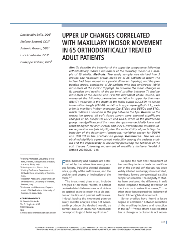 (PDF) Upper lip changes correlated with maxillary incisor movement in ...