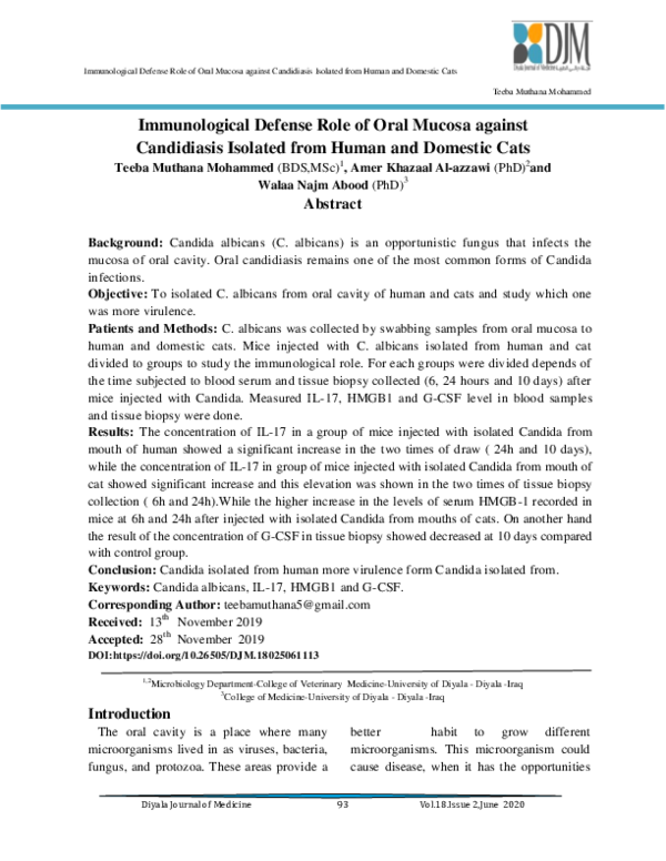 (PDF) Immunological Defense Role of Oral Mucosa against Candidiasis ...