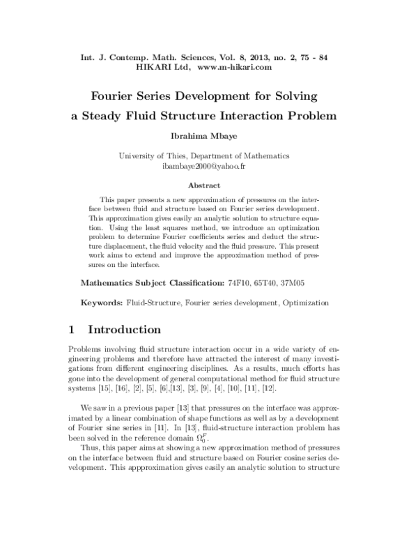 (PDF) Fourier series development for solving a steady fluid structure ...