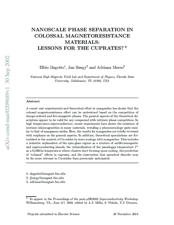 (PDF) Nanoscale Phase Separation and Colossal Magnetoresistance