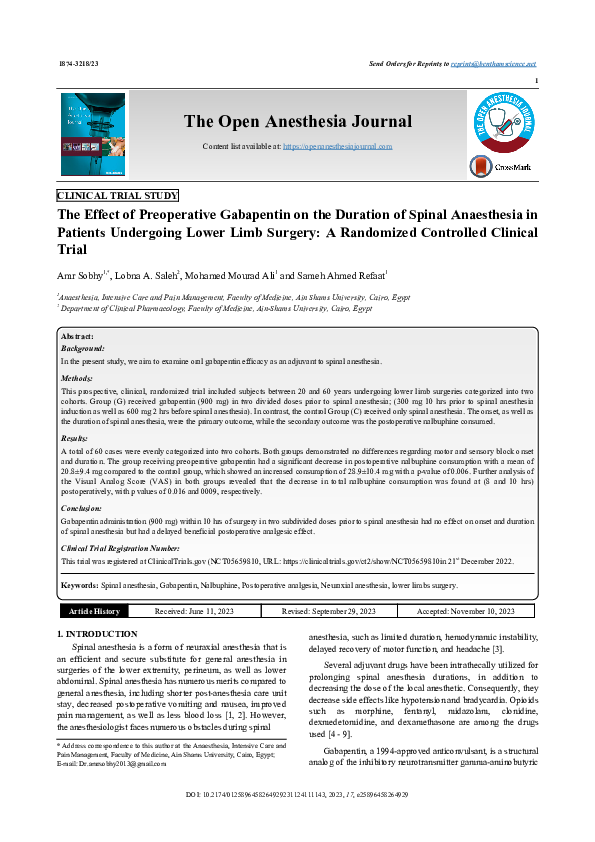 (PDF) The Open Anesthesia Journal