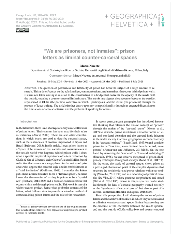(PDF) “We are prisoners, not inmates”: prison letters as liminal ...