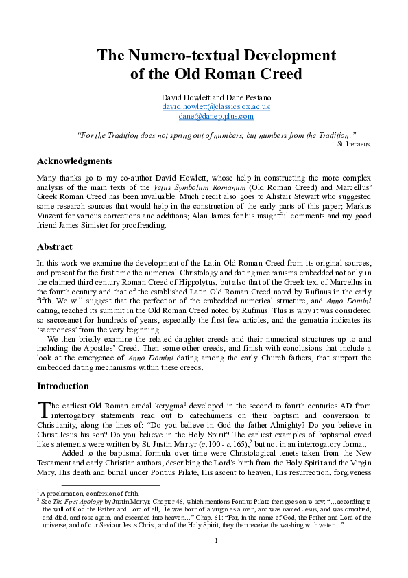 (PDF) The Numero-textual Development of the Old Roman Creed