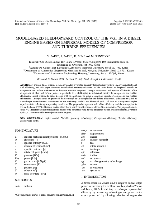 (PDF) Model-based feedforward control of the VGT in a diesel engine based on empirical models of ...