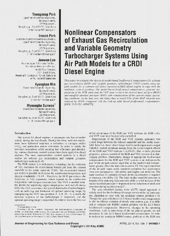 (PDF) Nonlinear Compensators of Exhaust Gas Recirculation and Variable ...