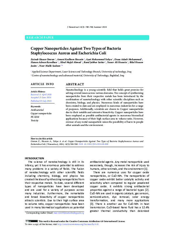 (PDF) Copper Nanoparticles Against Two Types of Bacteria Staphylococcus ...