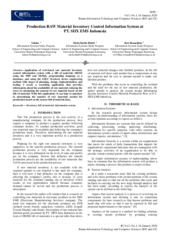 (PDF) Production RAW Material Inventory Control Information System at ...