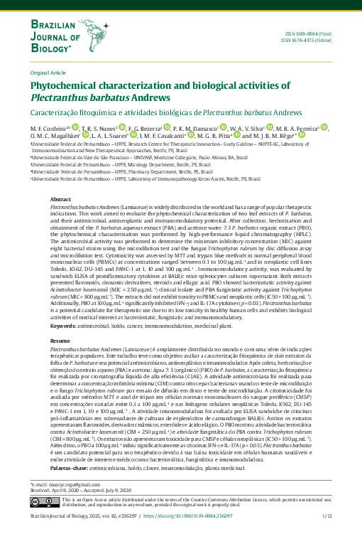 (PDF) Phytochemical characterization and biological activities of Plectranthus barbatus Andrews