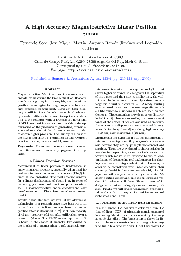 (PDF) A high accuracy magnetostrictive linear position sensor