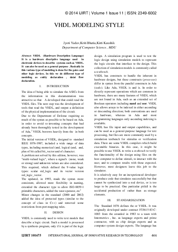 (PDF) VHDL Modeling Style