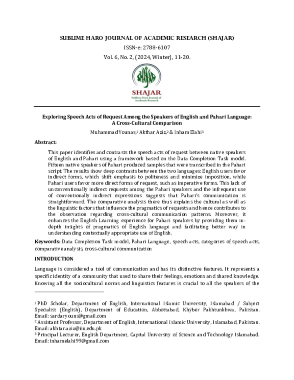 (PDF) Exploring Speech Acts of Request Among the Speakers of English ...