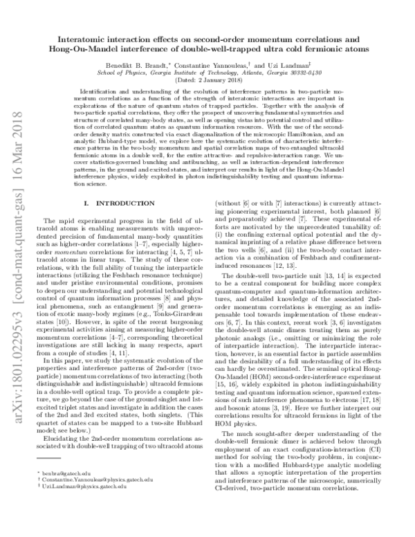 (PDF) Interaction-strength evolution of two-particle momentum correlation maps of two ultracold ...