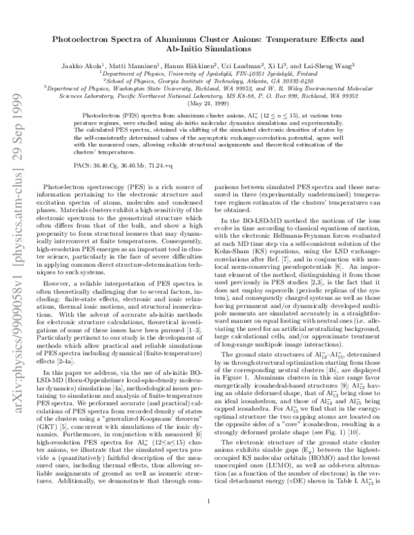 (PDF) Photoelectron spectra of aluminum cluster anions: Temperature ...