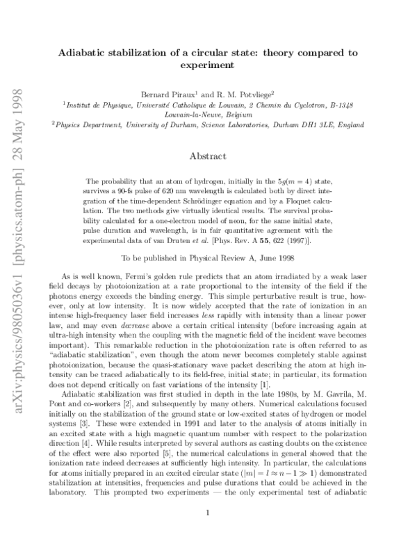 (PDF) Adiabatic stabilization of a circular state: Theory compared to ...