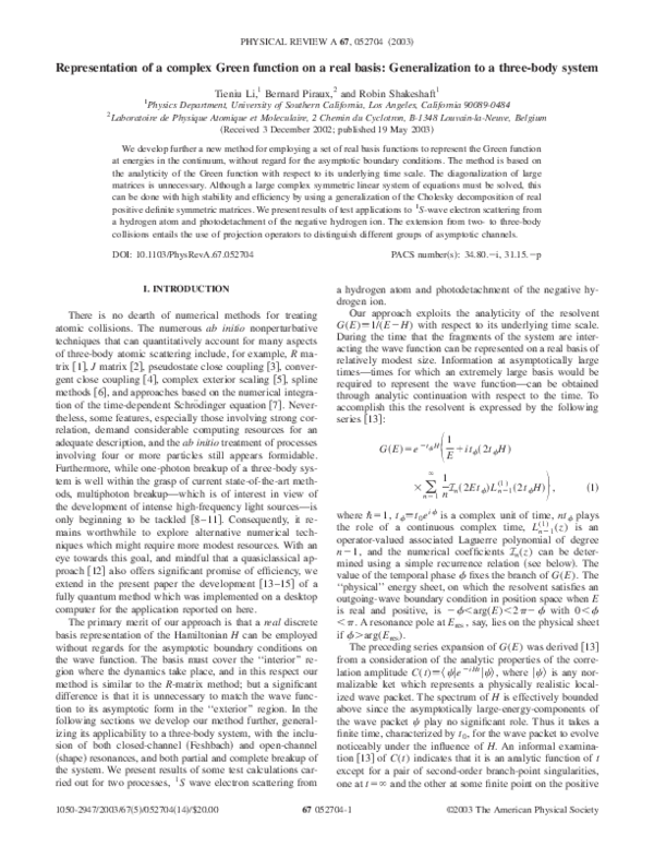 (PDF) Representation of a complex Green function on a real basis: Generalization to a three-body ...