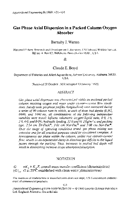 (PDF) Gas phase axial dispersion in a packed column oxygen absorber
