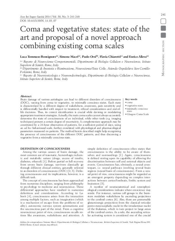 (PDF) Coma and vegetative states: state of the art and proposal of a ...