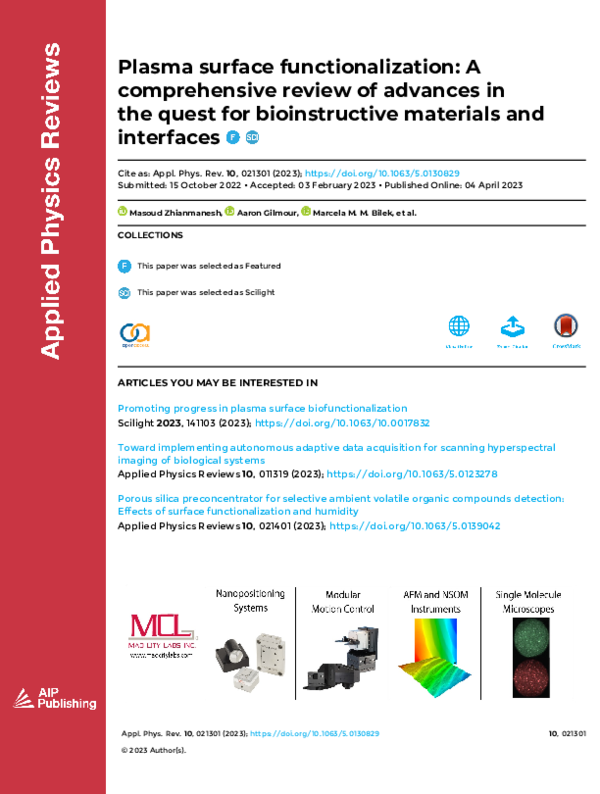 (PDF) Plasma surface functionalization: A comprehensive review of ...