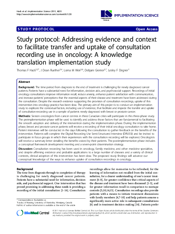 (PDF) Study protocol: Addressing evidence and context to facilitate ...