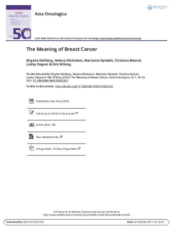 (PDF) The Meaning of Breast Cancer