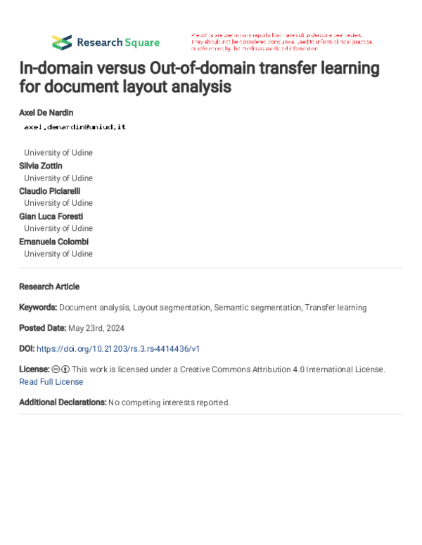 (PDF) In-domain versus Out-of-domain transfer learning for document layout analysis