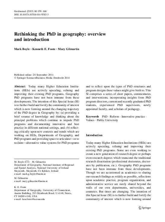 (PDF) Rethinking the PhD in geography: overview and introduction