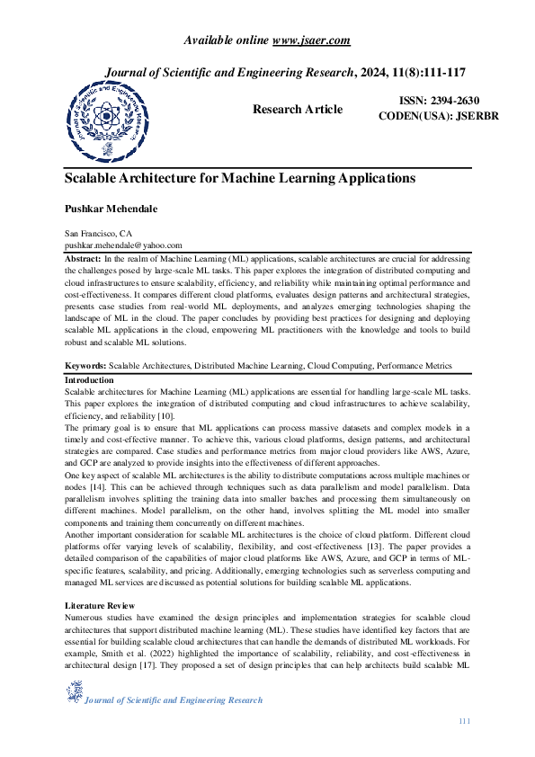 (PDF) Scalable Architecture for Machine Learning Applications
