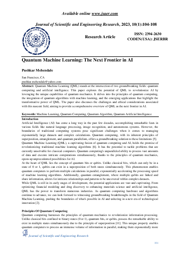 (PDF) Quantum Machine Learning: The Next Frontier in AI