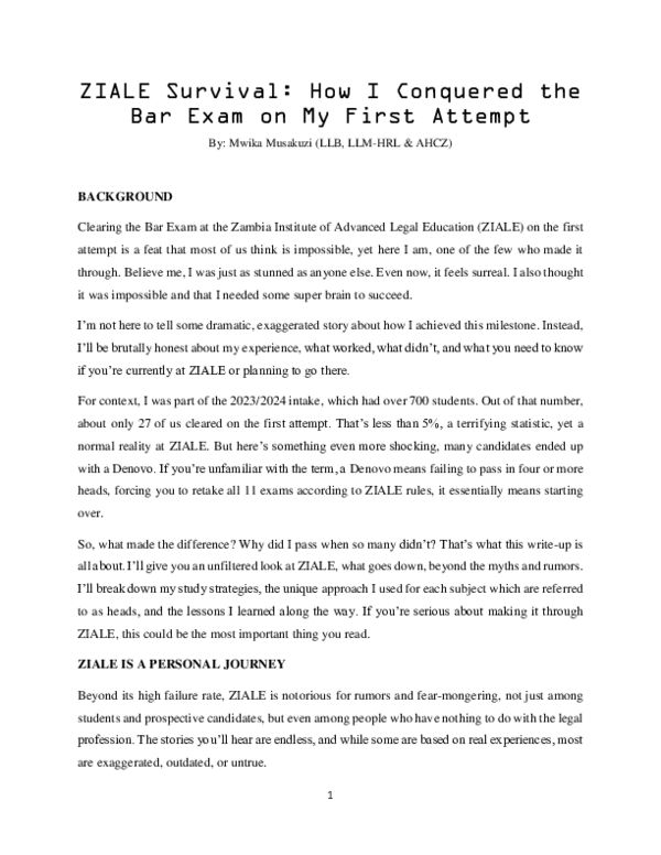 (PDF) ZIALE Survival: How I Conquered the Bar Exam on My First Attempt