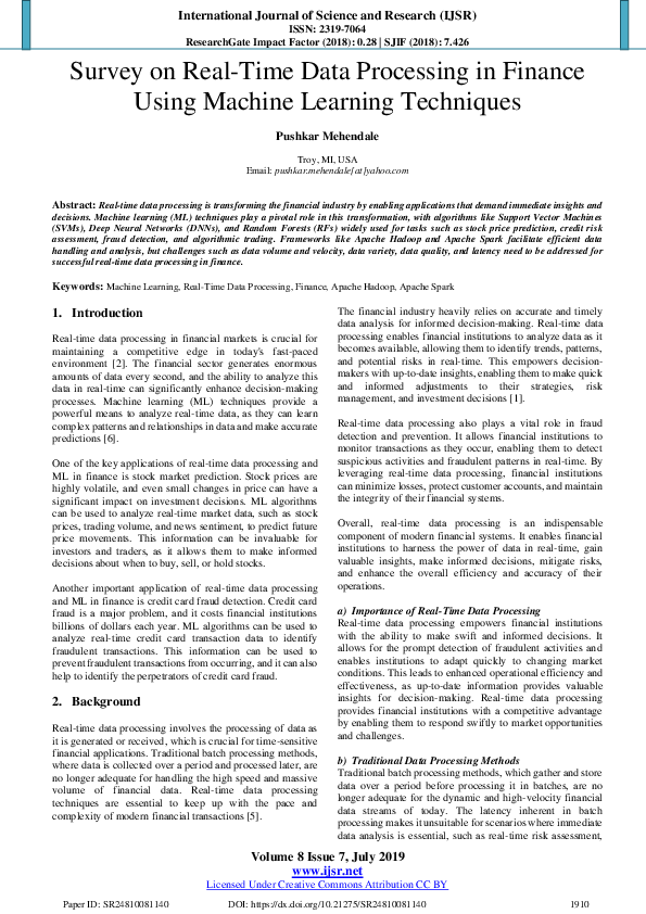 (PDF) Survey on Real-Time Data Processing in Finance Using Machine Learning Techniques