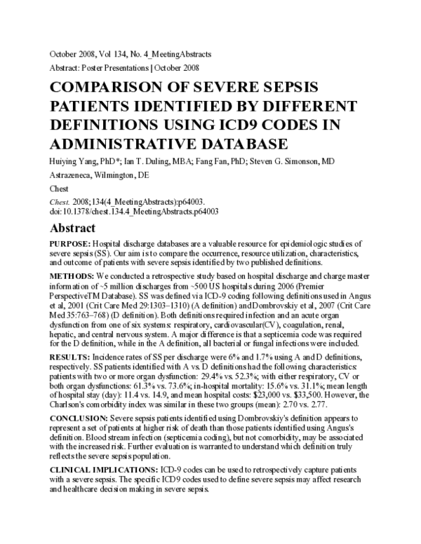 (PDF) Comparison of Severe Sepsis Patients Identified by Different ...
