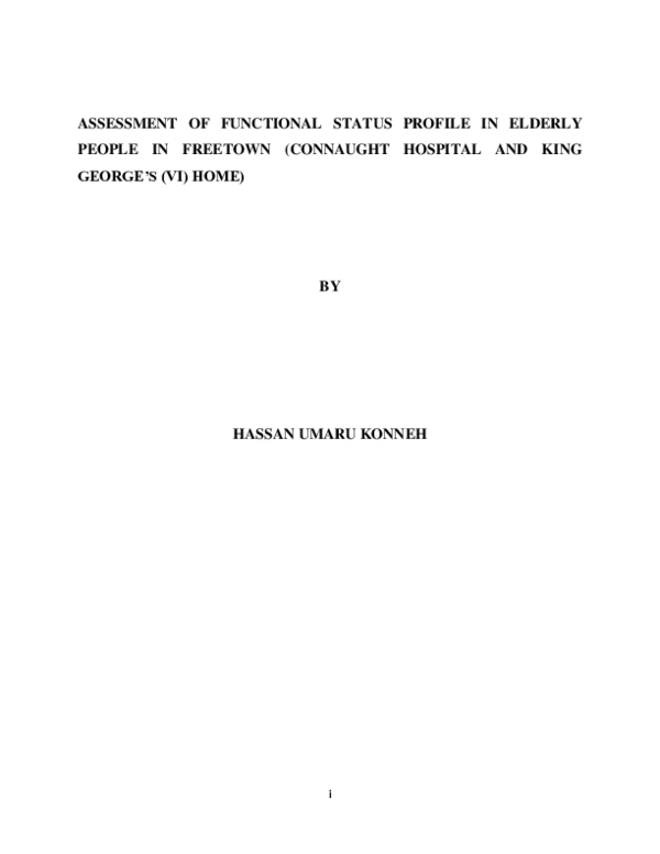 (PDF) ASSESSMENT OF FUNCTIONAL STATUS PROFILE IN ELDERLY PEOPLE IN ...