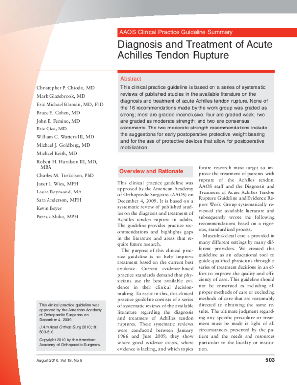 (PDF) Diagnosis and Treatment of Acute Achilles Tendon Rupture