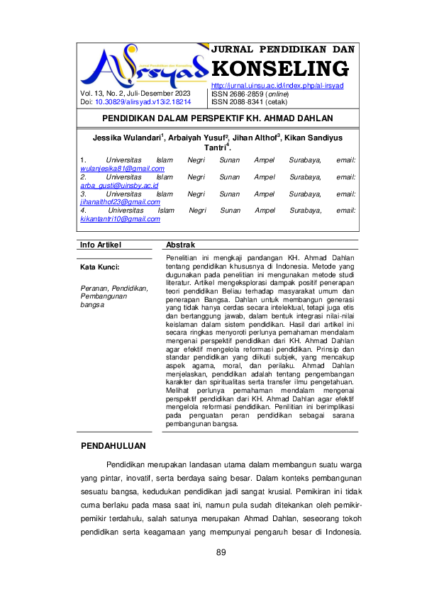 (PDF) Pendidikan Dalam Perspektif Kh. Ahmad Dahlan