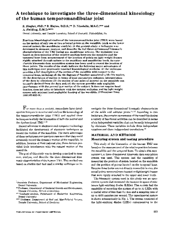 (PDF) A technique to investigate the three-dimensional kinesiology of ...