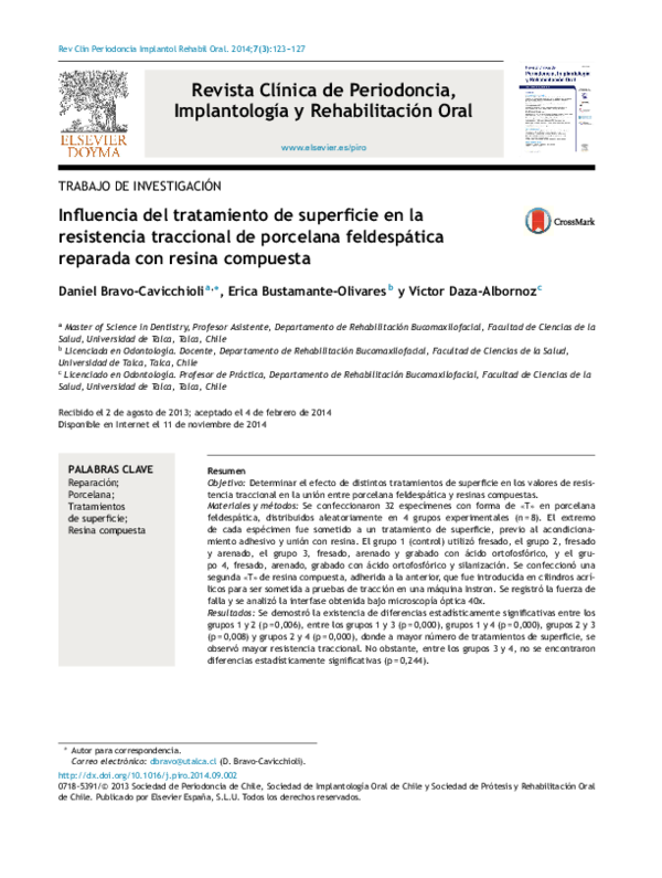(PDF) Influencia del tratamiento de superficie en la resistencia ...