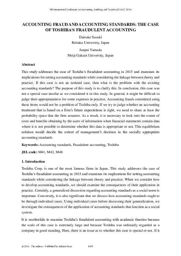 (PDF) Accounting Fraud and Accounting Standards: The Case of Toshiba's ...