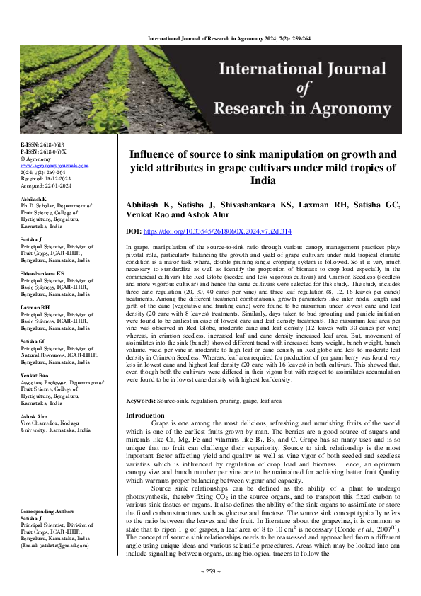 (PDF) Influence of source to sink manipulation on growth and yield ...