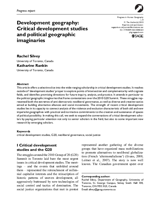 (PDF) Development Geography: Critical development studies and political ...