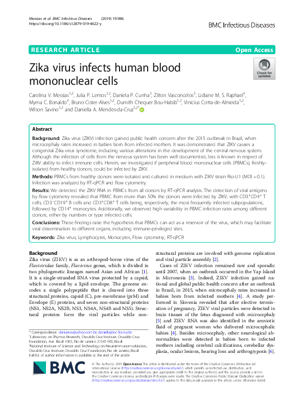 (PDF) Zika virus infects human blood mononuclear cells