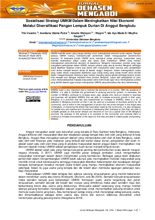 (PDF) Sosialisasi Strategi Umkm Dalam Meningkatkan Nilai Ekonomi Melalui Diversifikasi Pangan ...
